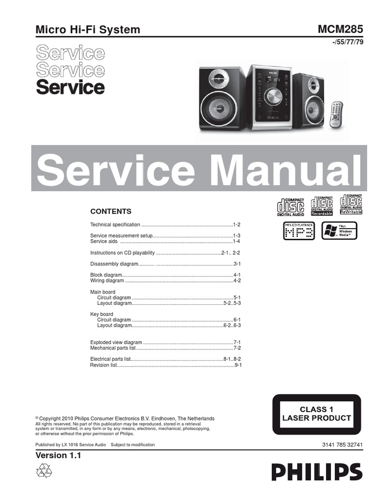 Philips MCM 285 Service Manual | PDF | Decibel | Loudspeaker