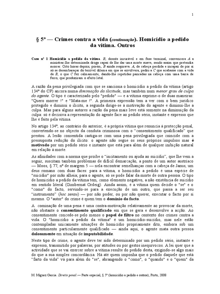 Crimes Contra A Vida Homicidio A Pedido | PDF | Homicídio | Crimes