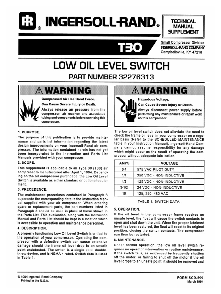 Low Oil Level Switch | PDF