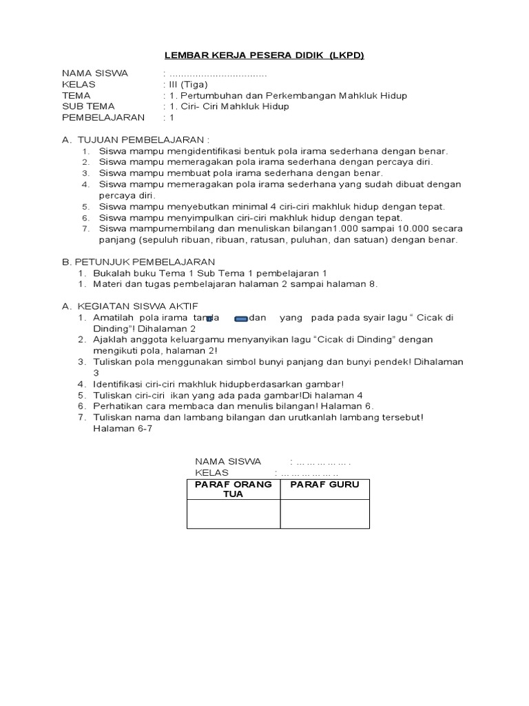 Contoh LKPD SD Kelas 3 | PDF