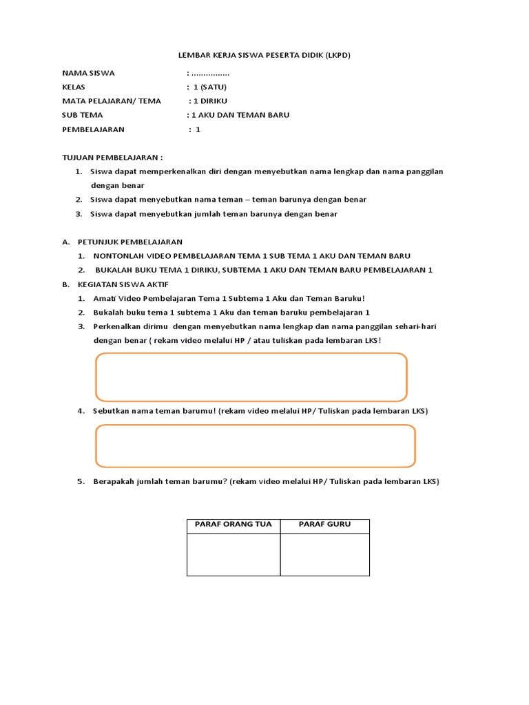 Contoh LKPD SD Kelas 1 | PDF