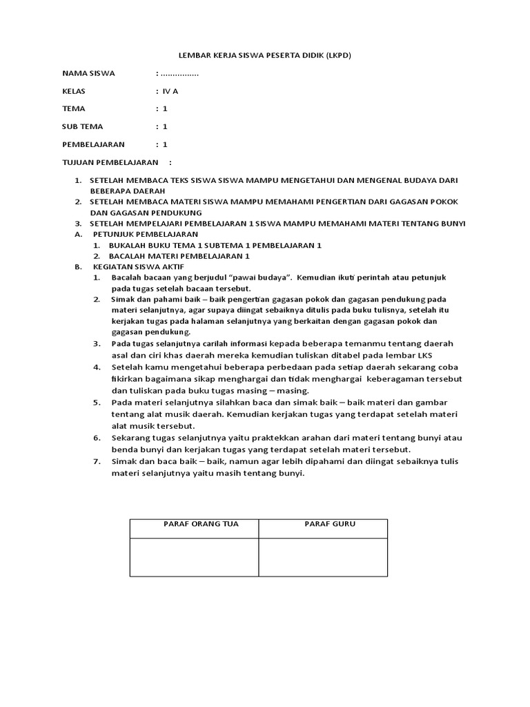 Contoh LKPD SD Kelas 4 | PDF