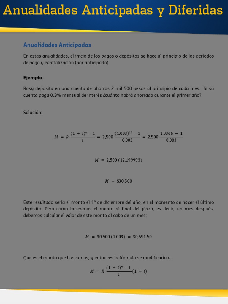 4.1 Anualidades - Anticipadas - Diferidas | PDF | Economias