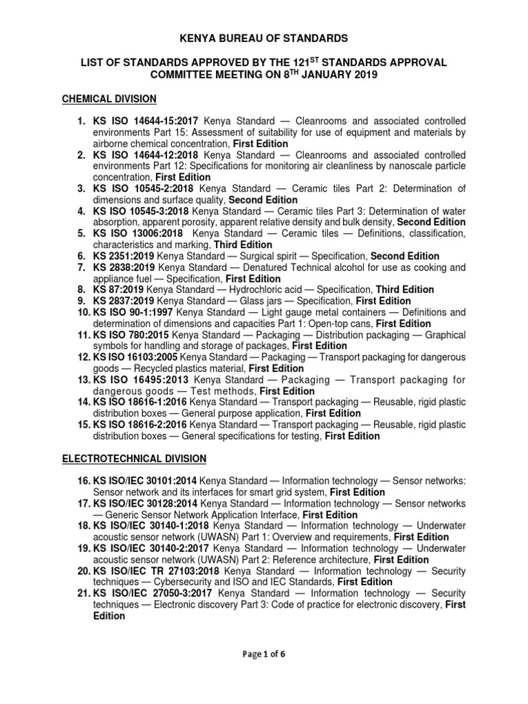 Approved Kenya Standards - January 2019 | PDF | Textiles ...