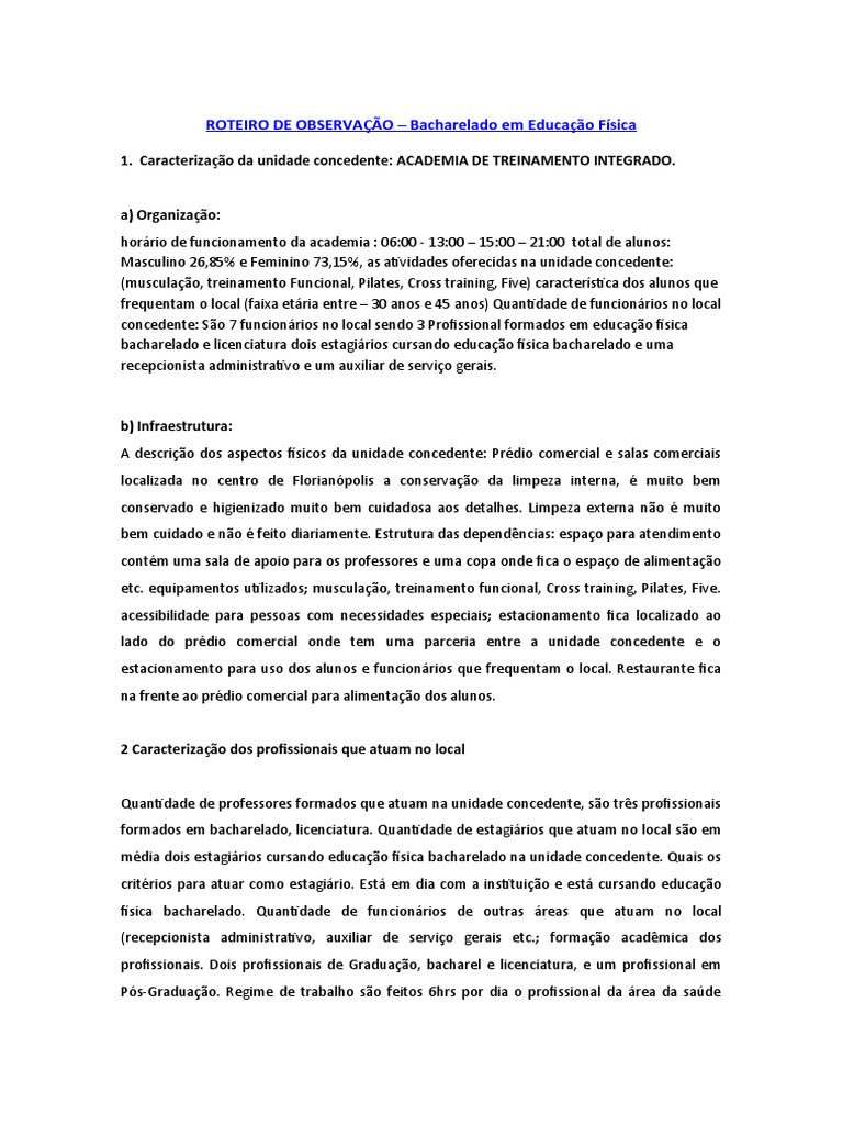 Roteiro - de - Observacao - Bacharel (3) 1 | PDF | Educação Física ...