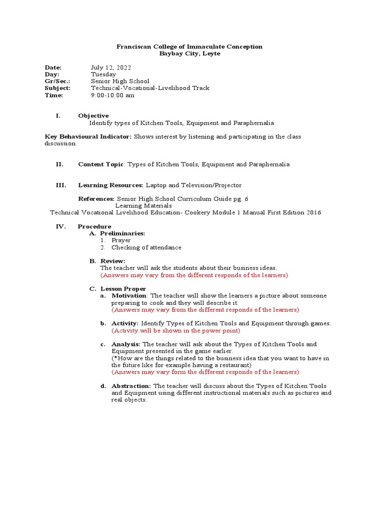 LESSON PLAN TLE | PDF | Learning | Lesson Plan