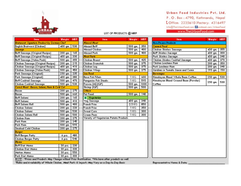 urban-food-product-list-mrp-march-2022 | PDF | Sausage | Pork