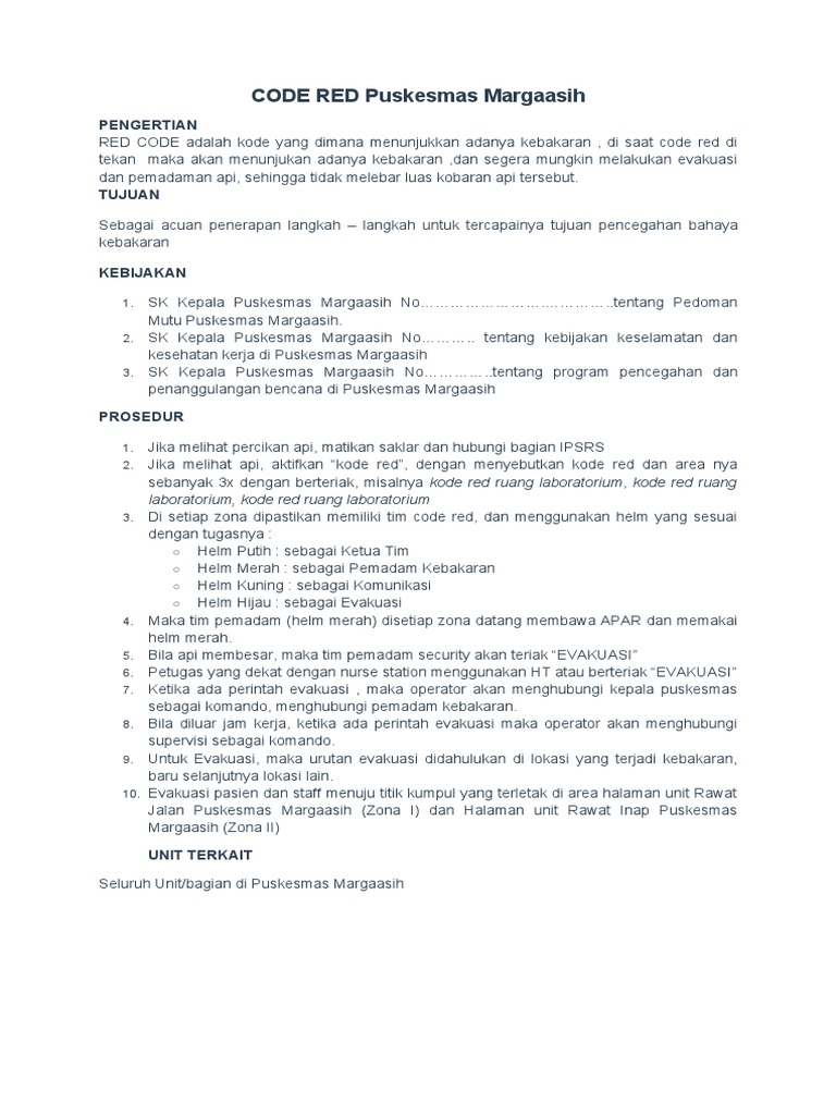 Prosedur Code Red Kebakaran Puskesmas | PDF | Sains & Matematika | Teknologi & Rekayasa