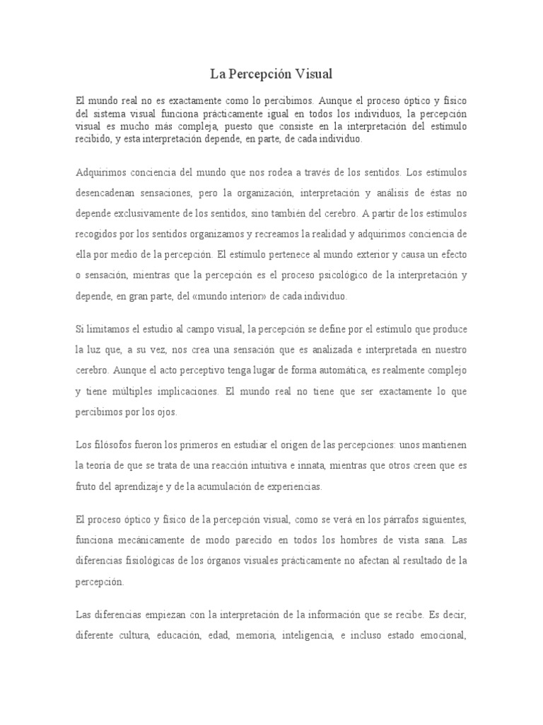 La Percepción Visual | Descargar gratis PDF | Percepción visual | Percepción