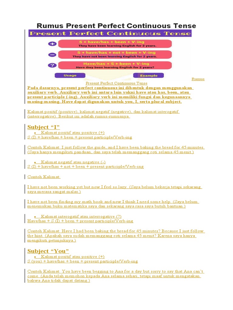 Rumus dan Contoh Present Perfect Continuous | PDF