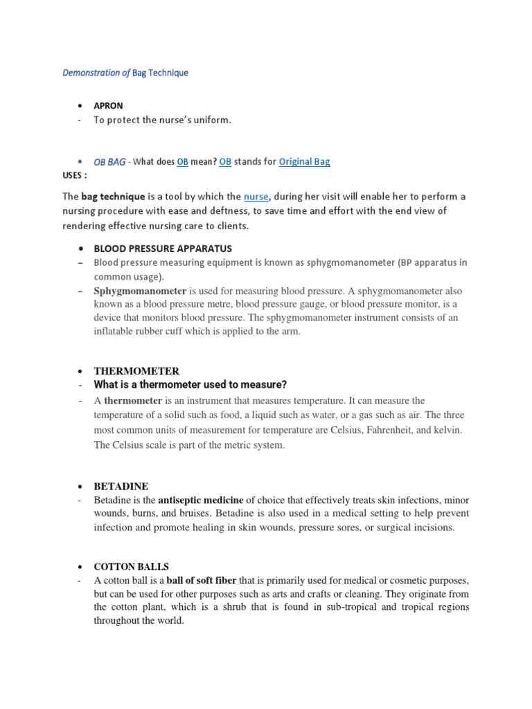 Ob Bag Demo | PDF | Hand Washing | Medical Specialties