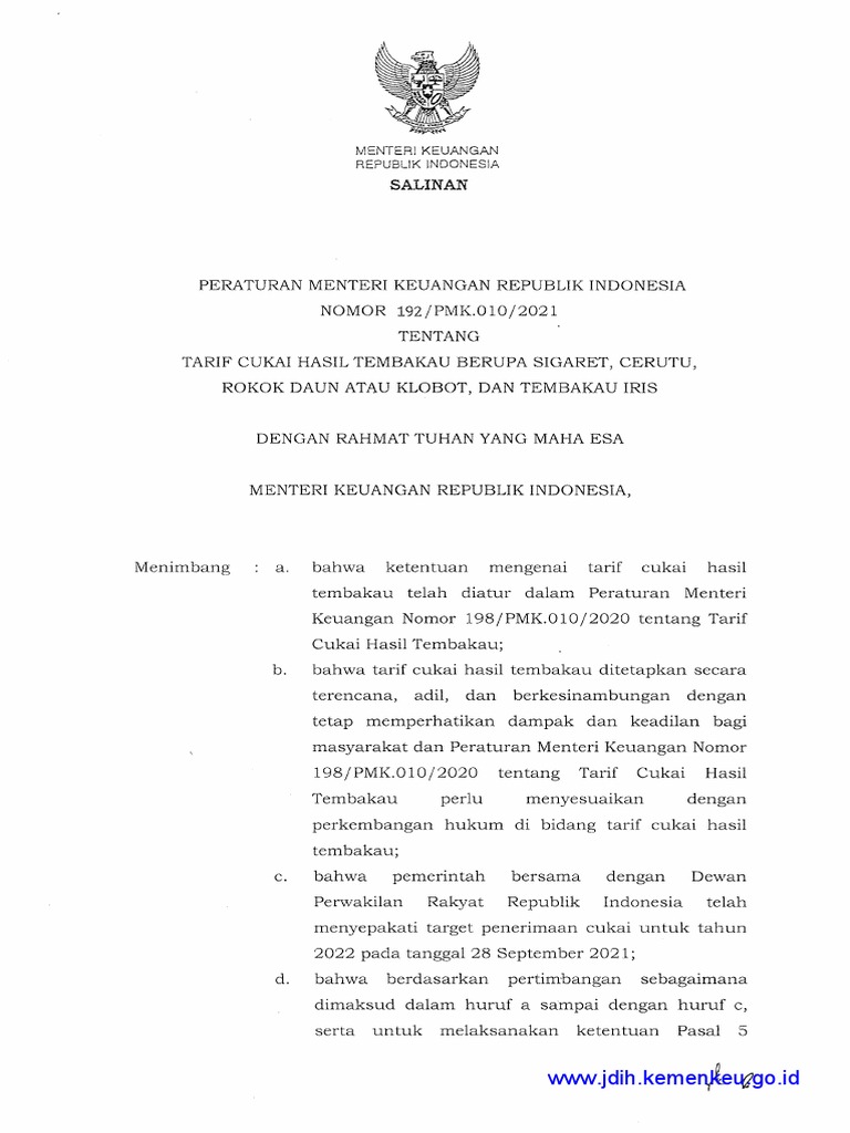 192 PMK.010 2021per | PDF | Pengelolaan Keuangan & Uang