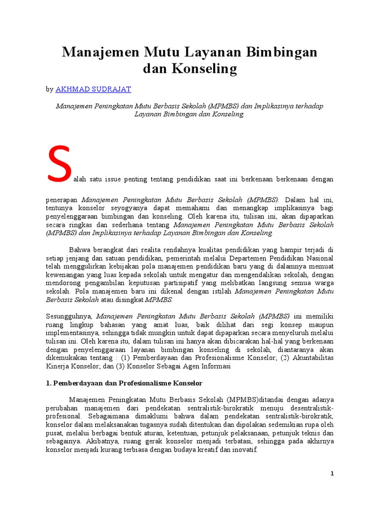 Manajemen Mutu Layanan Bimbingan Dan Konseling | PDF