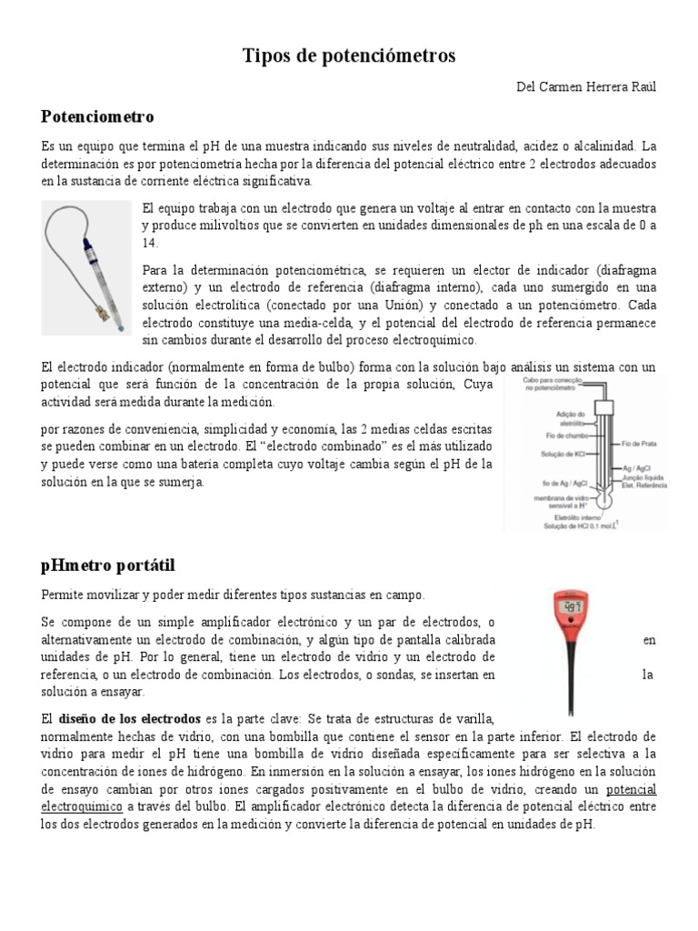 Tipos de Potenciómetros | PDF | Ph | Electrodo