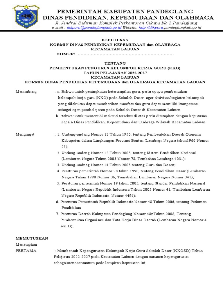 Susunan Kepengurusan Kelompok Kerja Guru Tahun 2022-2023 | PDF