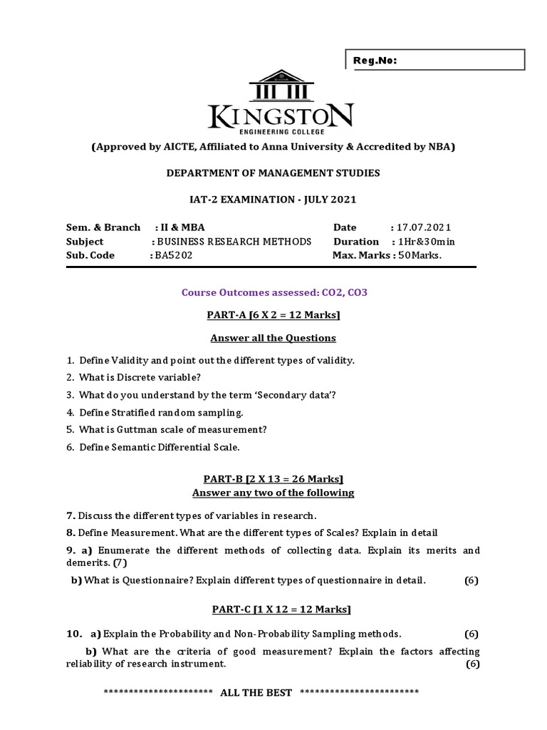 Ba5202 BRM - Iat 2 QP 17-07-2021 | PDF