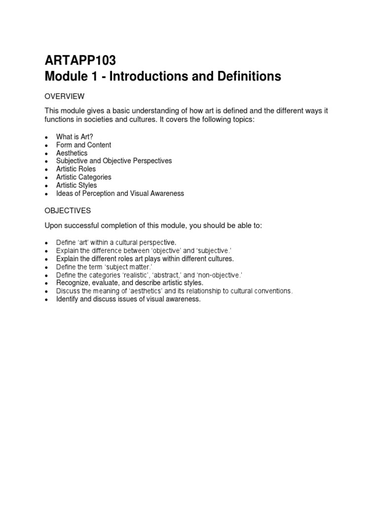 ARTAPP103 Module 1 - Introductions and Definitions | PDF | Paintings | Aesthetics