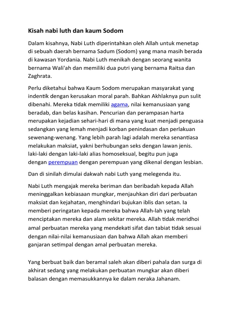 Kisah Nabi Luth Dan Kaum Sodom | PDF