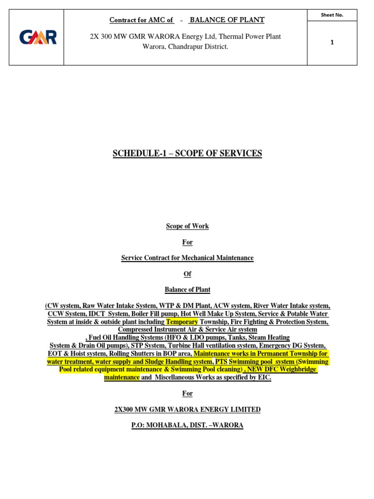 AMC Contract for GMR Warora Power Plant | PDF | Fuel Oil | Power Station