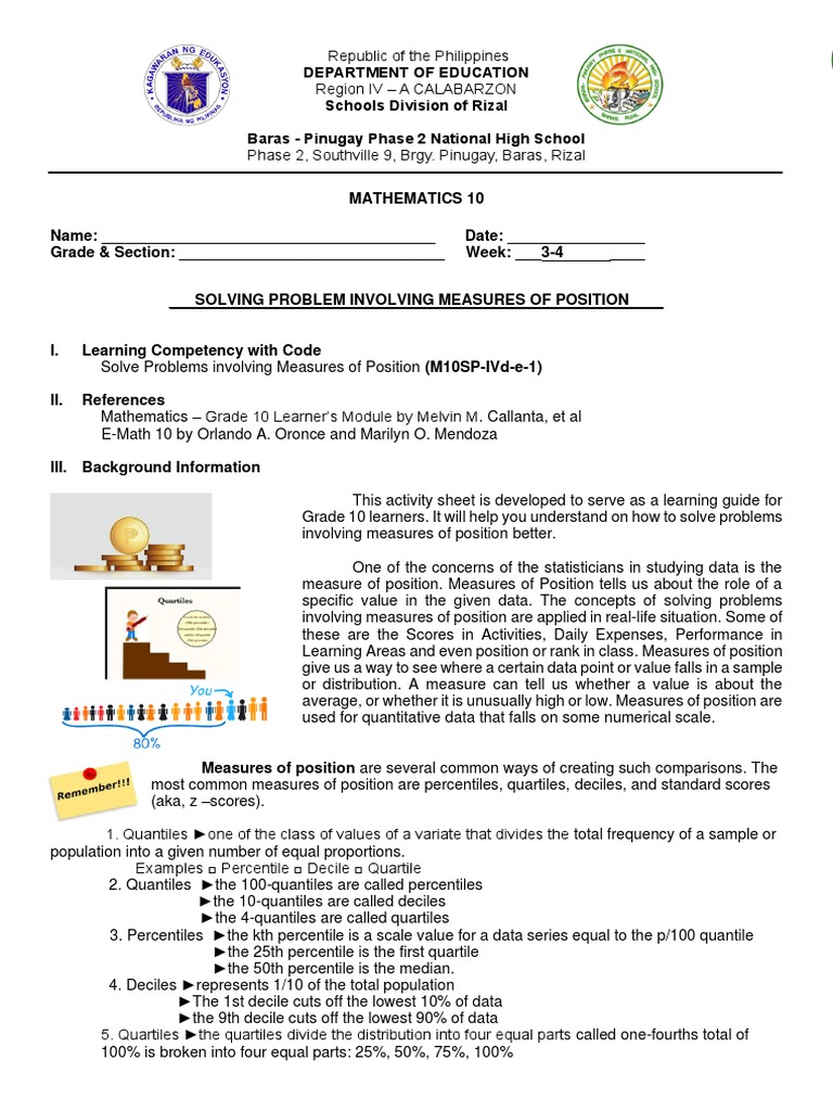 Learning Activity Sheet | PDF | Percentile | Quartile
