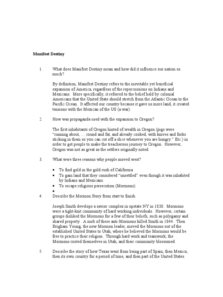 Manifest Destiny | PDF | Mexican Texas | Mormons