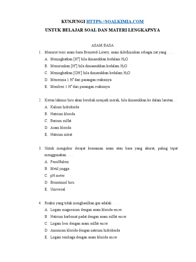 Soal Asam Basa Kelas XI | PDF | Sains & Matematika