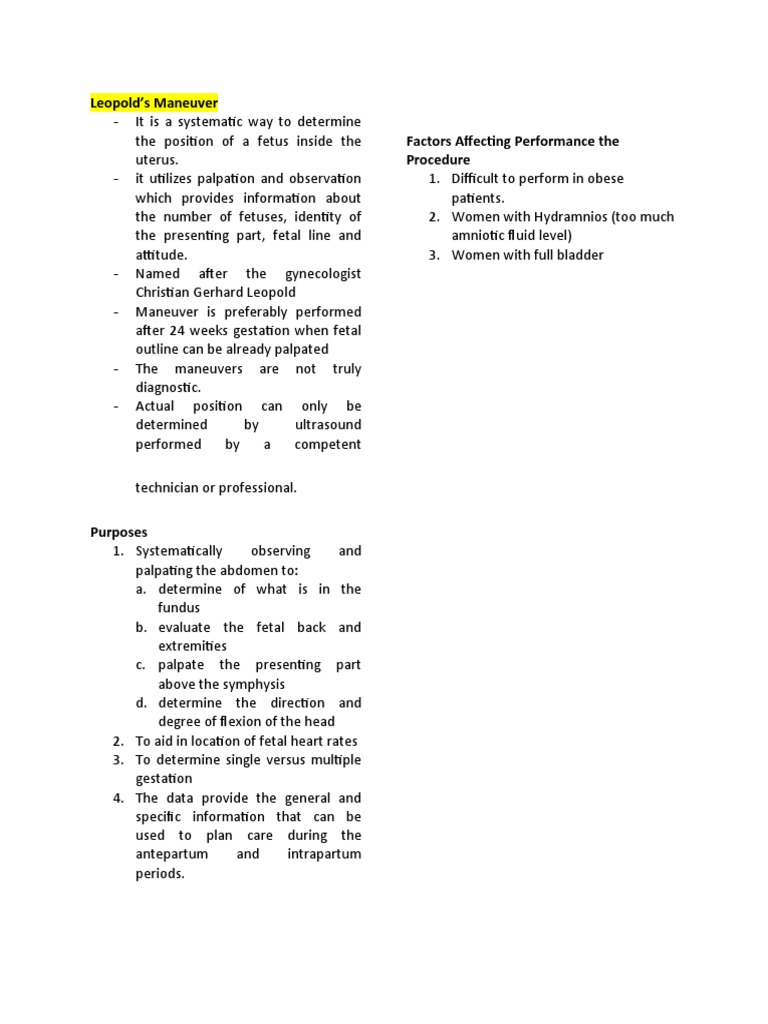 Leopold's Maneuver: Determine Fetal Position | PDF | Human Reproduction ...