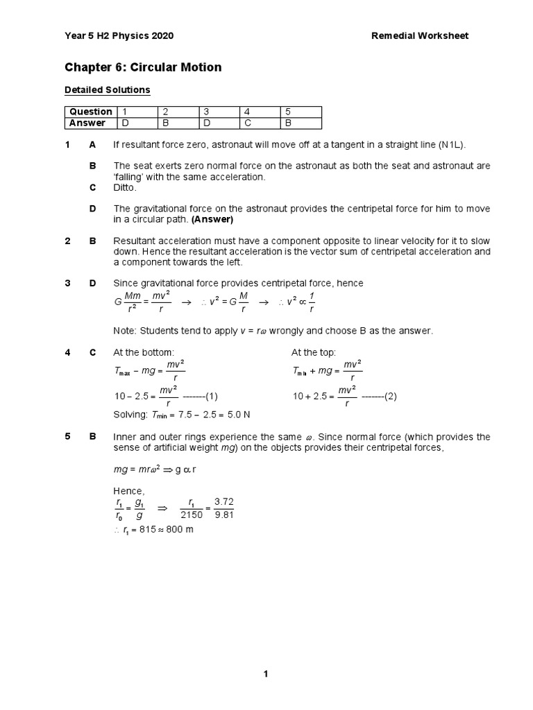 Chapter 6: Circular Motion: Year 5 H2 Physics 2020 Remedial Worksheet ... Chapter 6: Circular Motion: Year 5 H2 Physics 2020 Remedial Worksheet ...