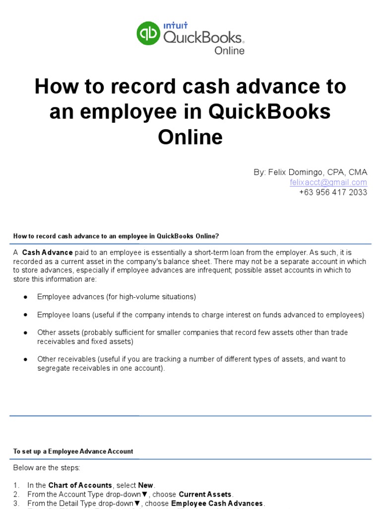 Recording Employee Cash Advances in QBO | PDF | Debits And Credits ...