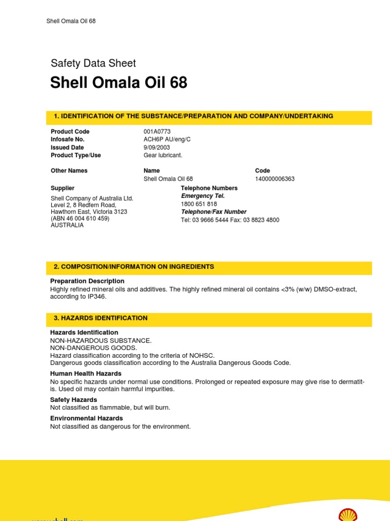Omala Oil 68 | PDF | Dangerous Goods | Toxicity