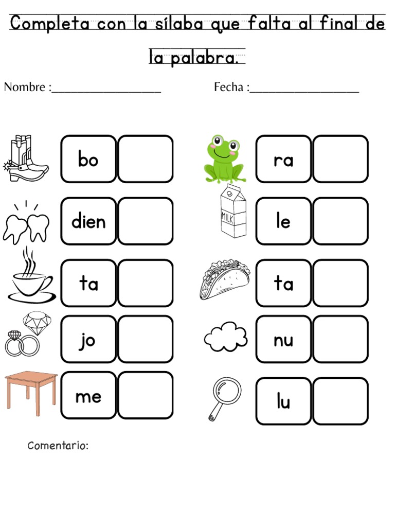 Completa Con La Sílaba Que Falta. | PDF