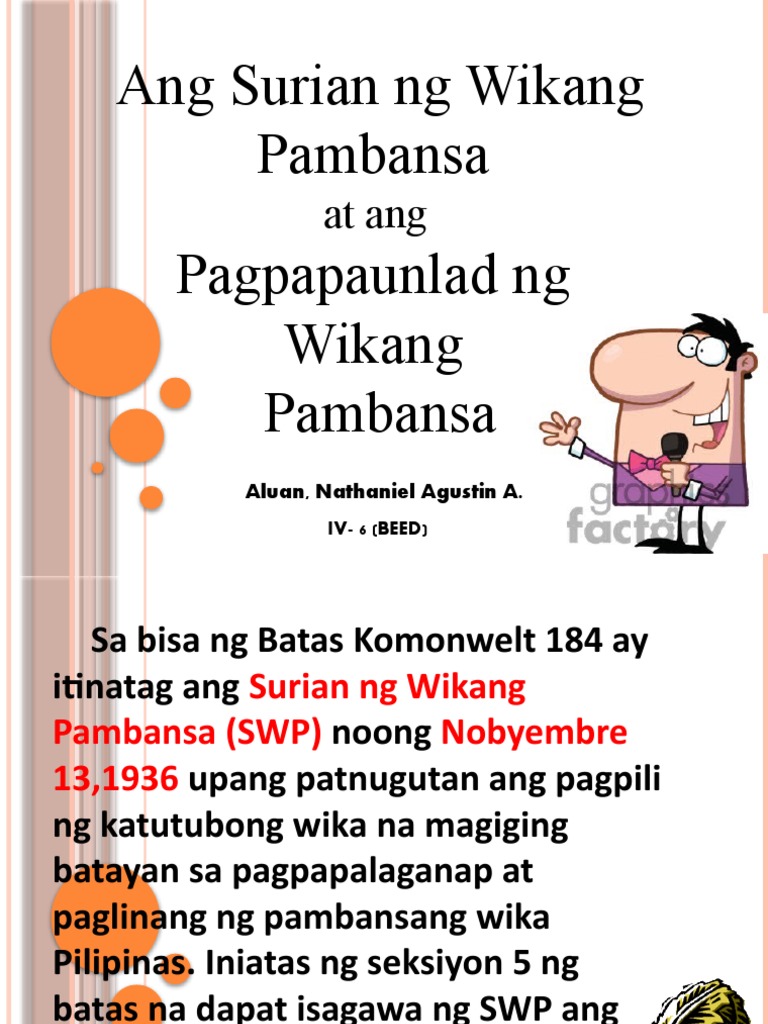 Ang Surian NG Wikang Pambansa Pagpapaunlad NG Wikang Pambansa | PDF ...
