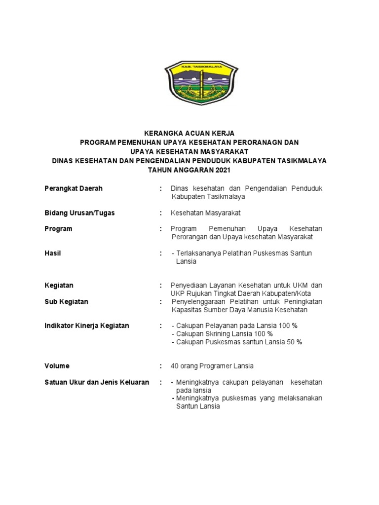 KAK Santun Lansia | PDF | Pengembangan Diri