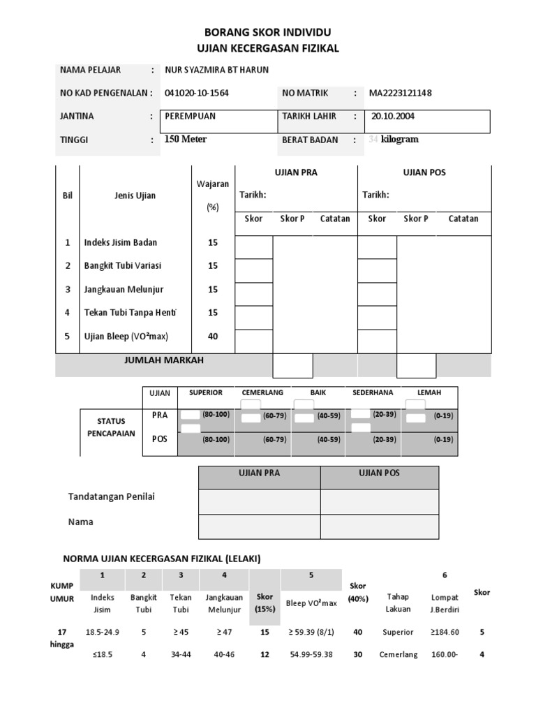 Borang Skor Ukf | PDF