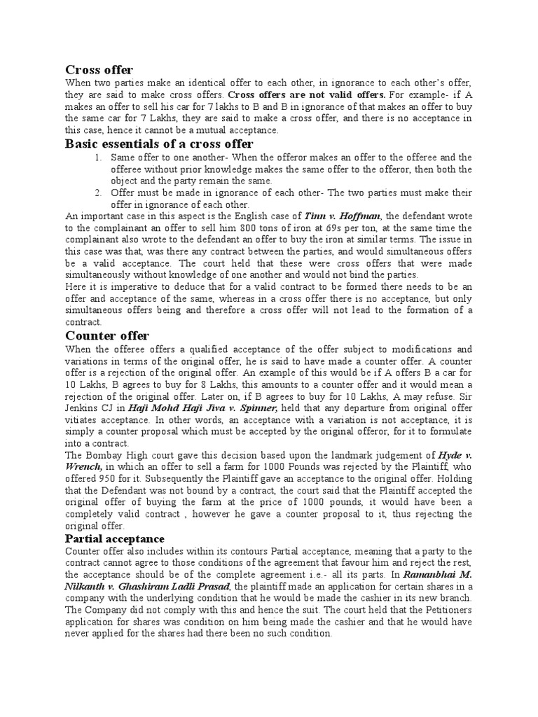 Cross Offer: Partial Acceptance | PDF | Offer And Acceptance | Consent