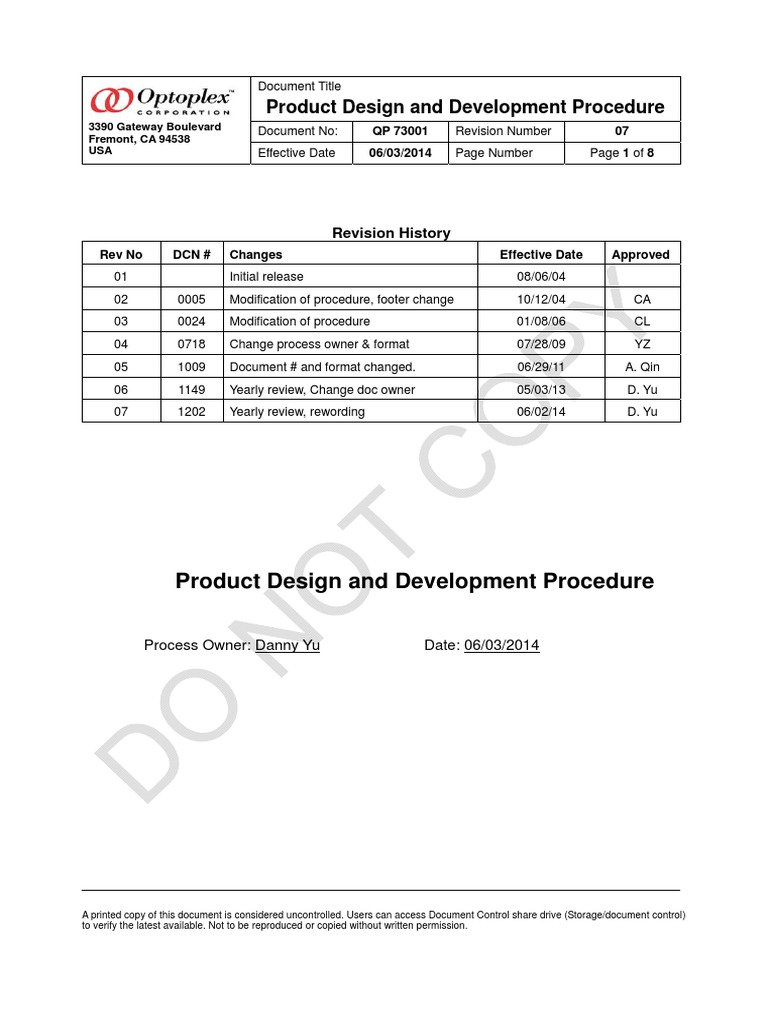 QP 73001 Rev 07 Product Design and Development Procedure | PDF ...