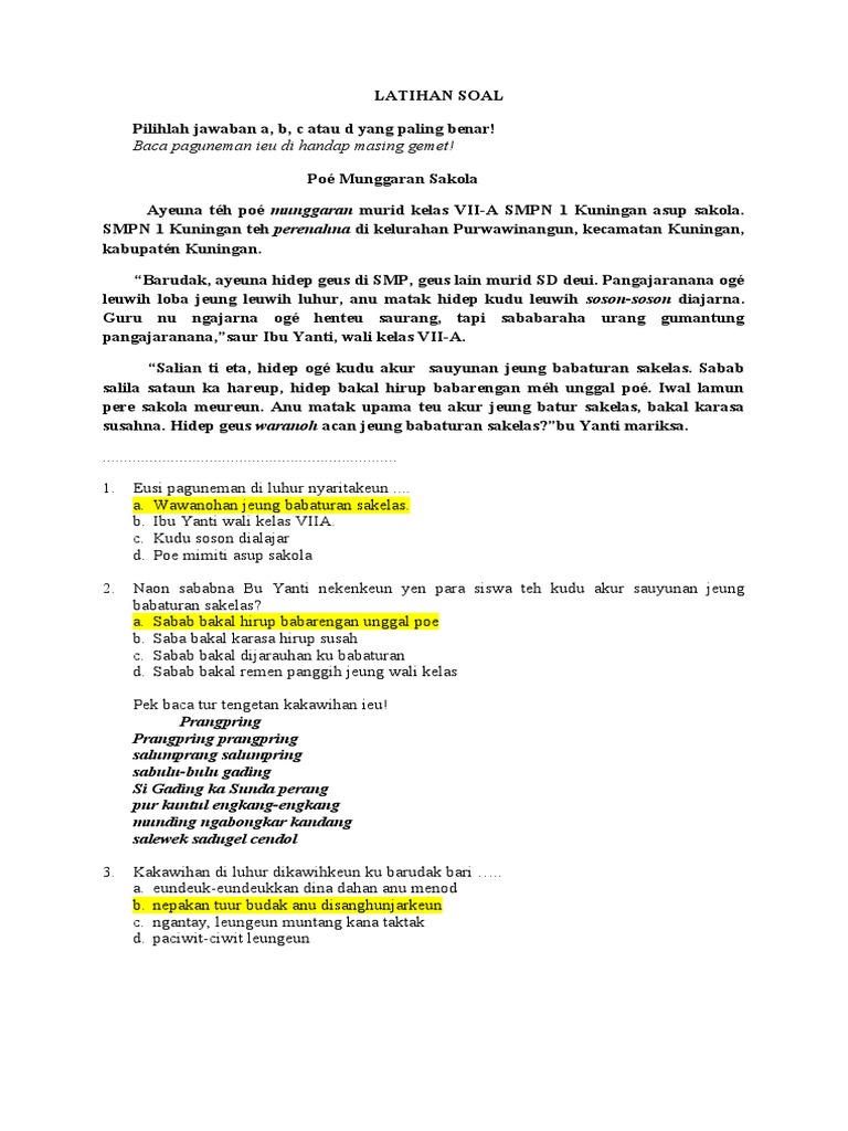 Latihan Soal B. Sunda Kls Ix | PDF