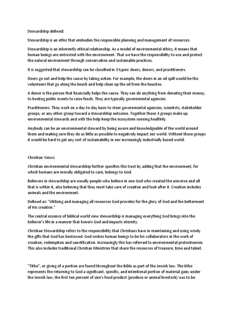 Stewardship of The Environment - Christian Ethics | PDF | Natural ...