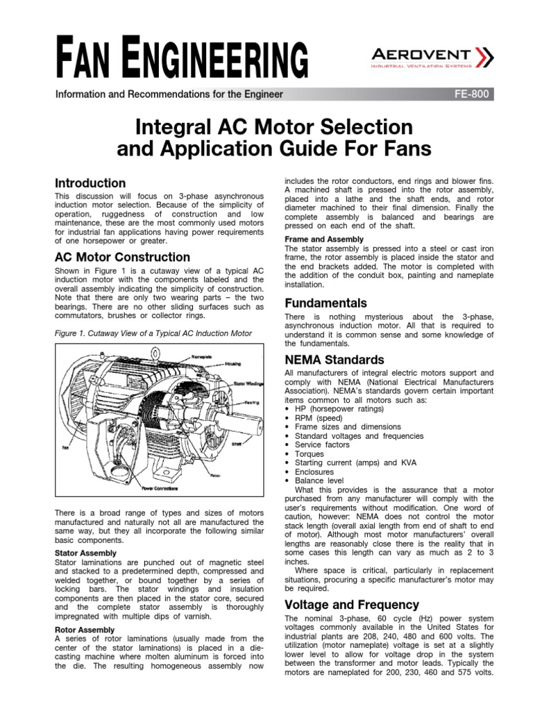 Integral AC Motor Selection and Application Guide For Fans FE 800 | PDF ...