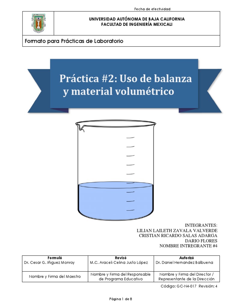 Practica 2 Uso de Balanza y Material Volumétrico | PDF | Medición ...