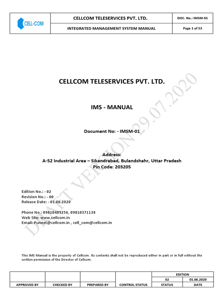 IMS MANUAL (Including IMS Policy, Roles and Respocibility, Authorities ...