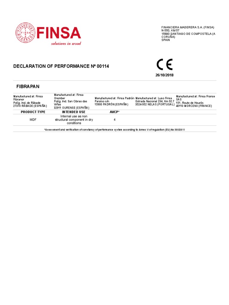 MDF Performance Declaration | PDF | Materials | Building Engineering