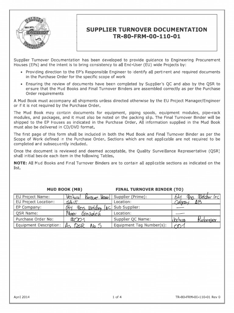 Supplier - Turnover - Documentation | PDF | Nondestructive Testing ...