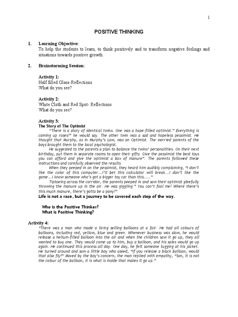 Positive Thinking | PDF | Thought | Mental Health