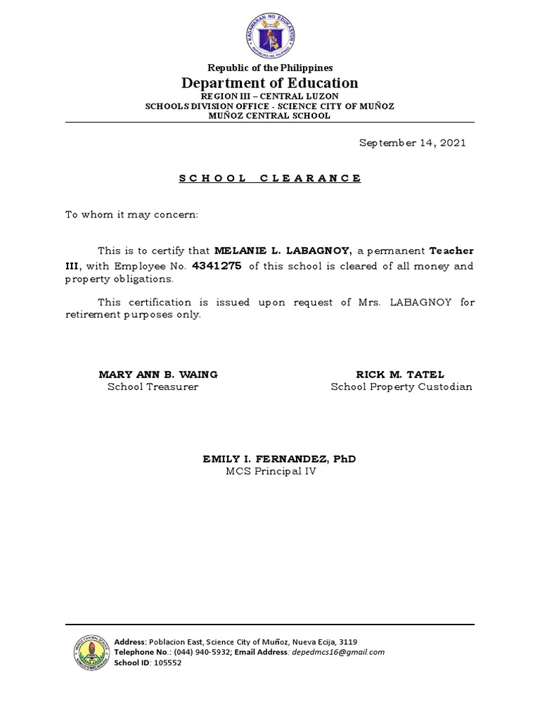 Teacher Clearance Certificate for Retirement | PDF | Wellness
