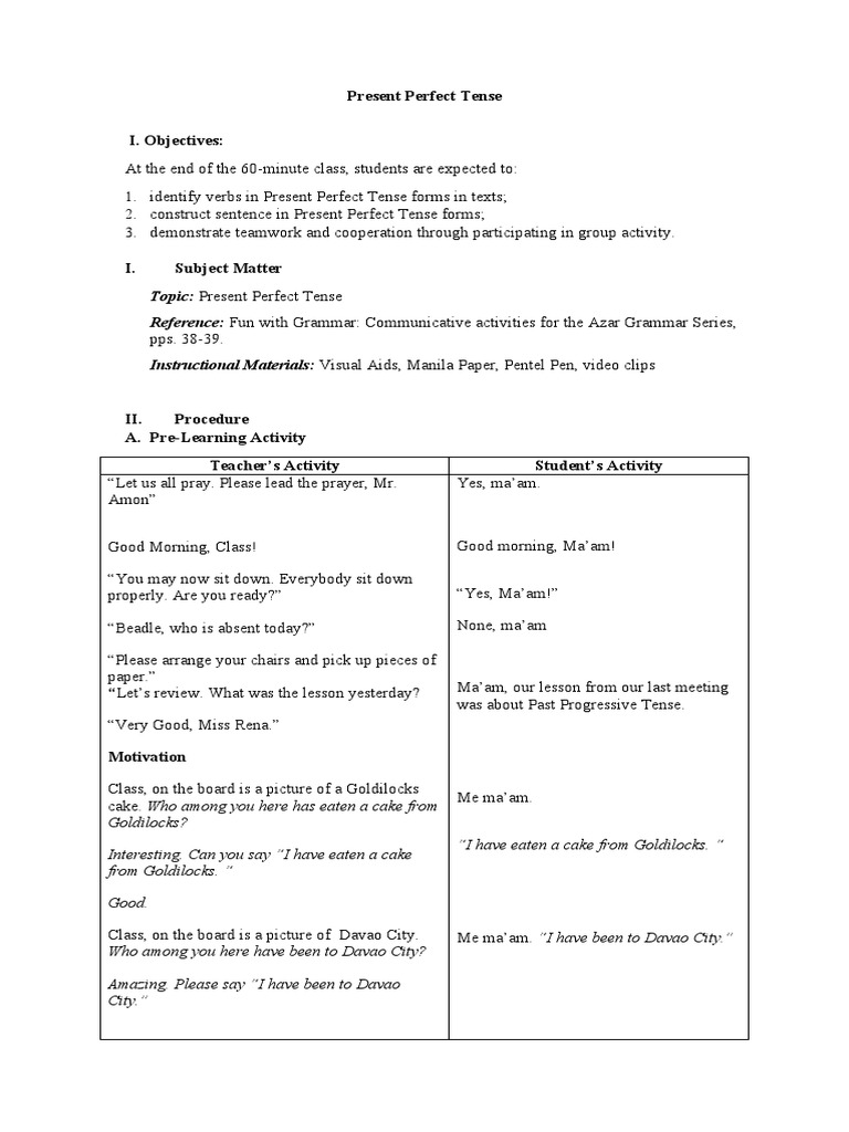 Present Perfect Tense MAM | PDF | Perfect (Grammar) | Verb