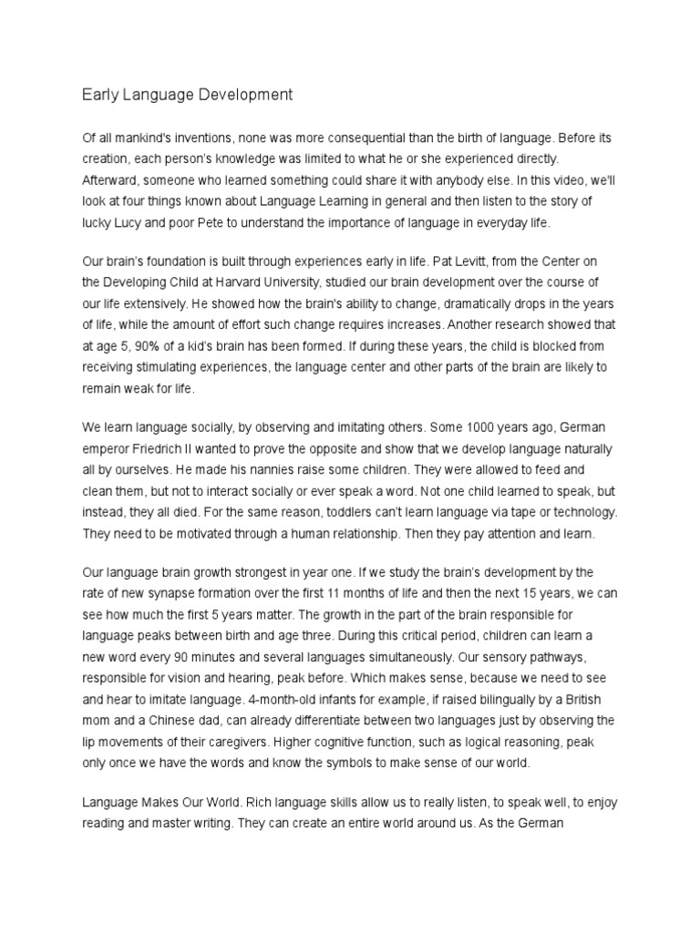 Early Language Development | PDF | Language Development | Language Acquisition