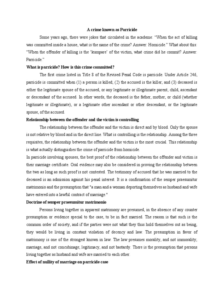 A Crime Known As Parricide | PDF | Annulment | Marriage