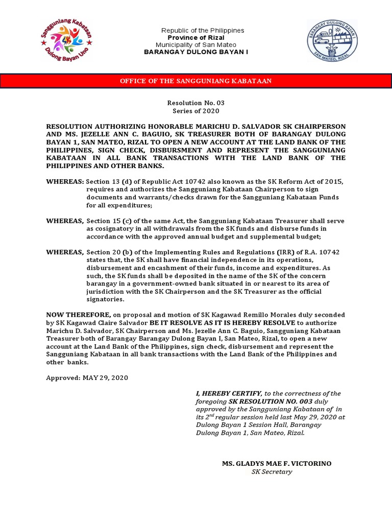 Resolution 3 - Opening Bank Acct | PDF | Banks | Economies