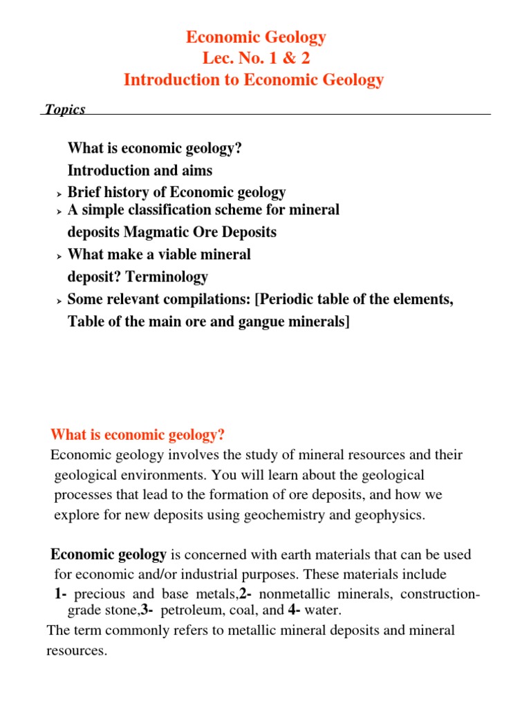Economic Geology Lec. No. 1 & 2 Introduction To Economic Geology | PDF ...